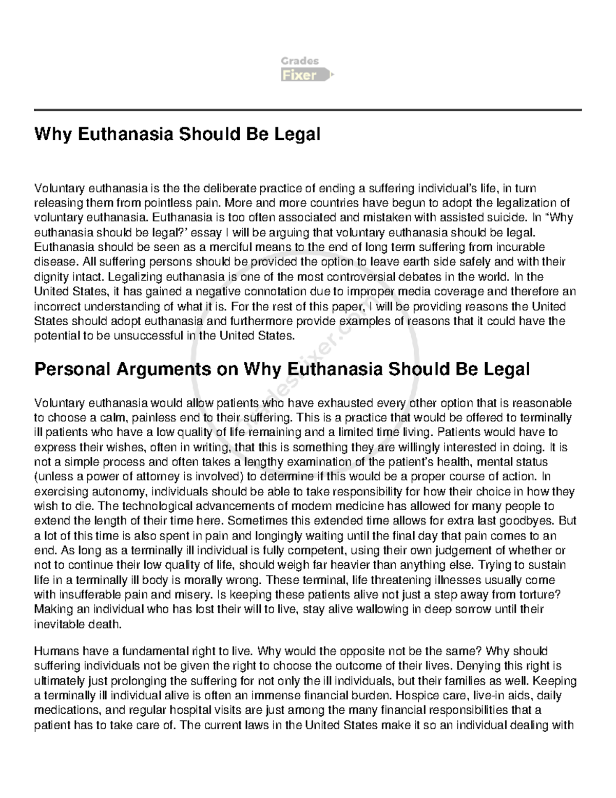 Legalizing Euthanasia: A Case for Compassion and Autonomy - Studocu
