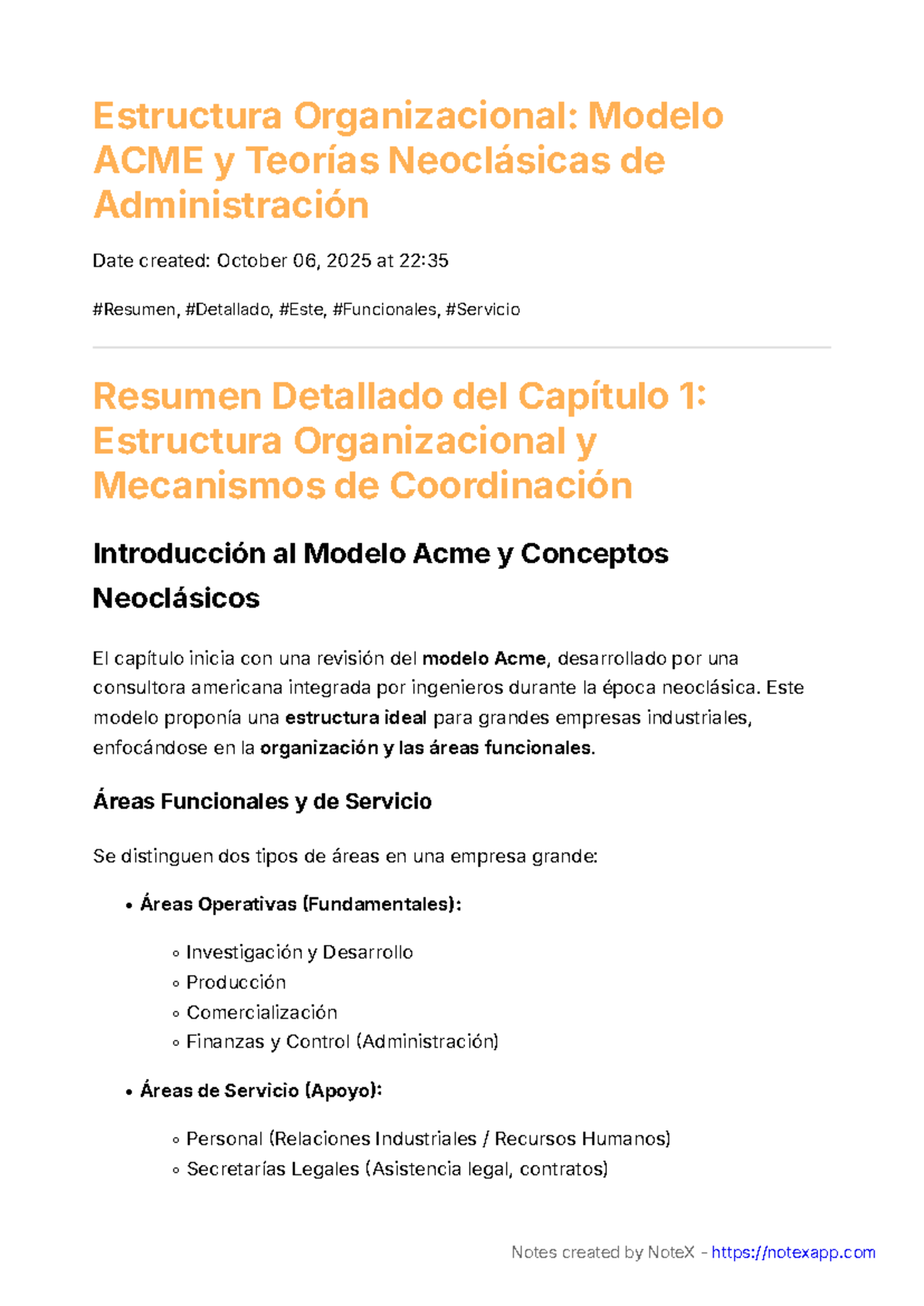 Resumen del Capítulo 1: Estructura Organizacional y Modelo ACME - Studocu