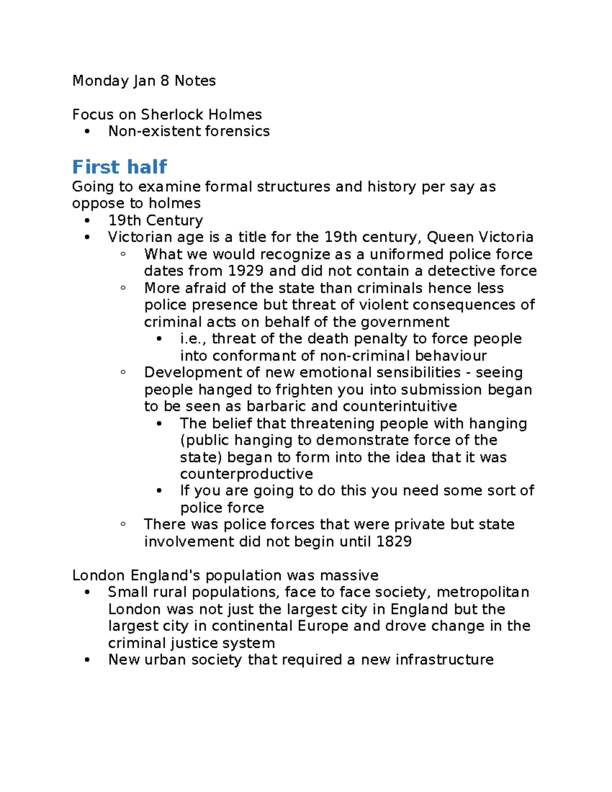 Lecture 1 - History of Police Work & Forensics: Focus on Holmes - Studocu