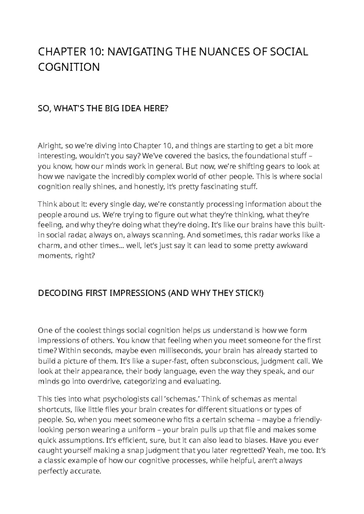 PSY 101: Chapter 10 - Understanding Social Cognition Dynamics - Studocu