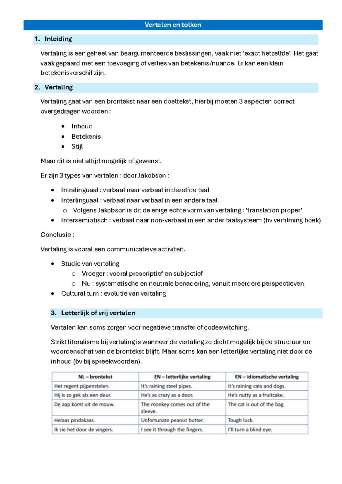 Samenvatting van Vertalen en Tolken 1 (VT1) - Studocu