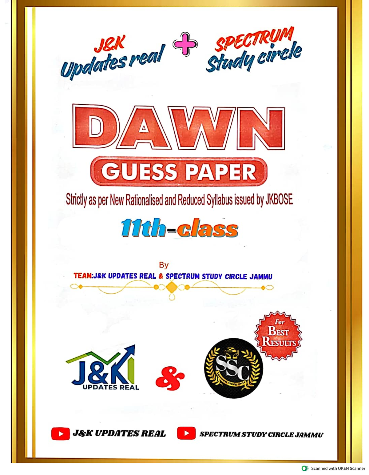 JKBOSE Class 11th Sociology DAWN Guess Paper for Best Results - Studocu