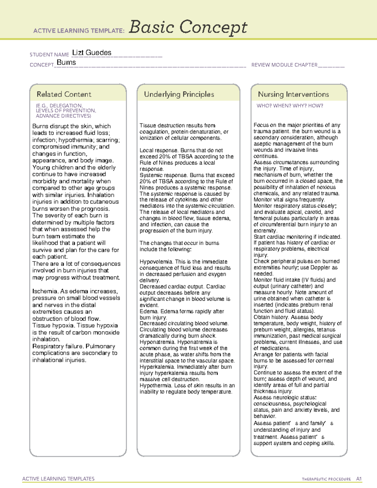 Active Learning Template: Basic Concepts of Burns Management - Studocu