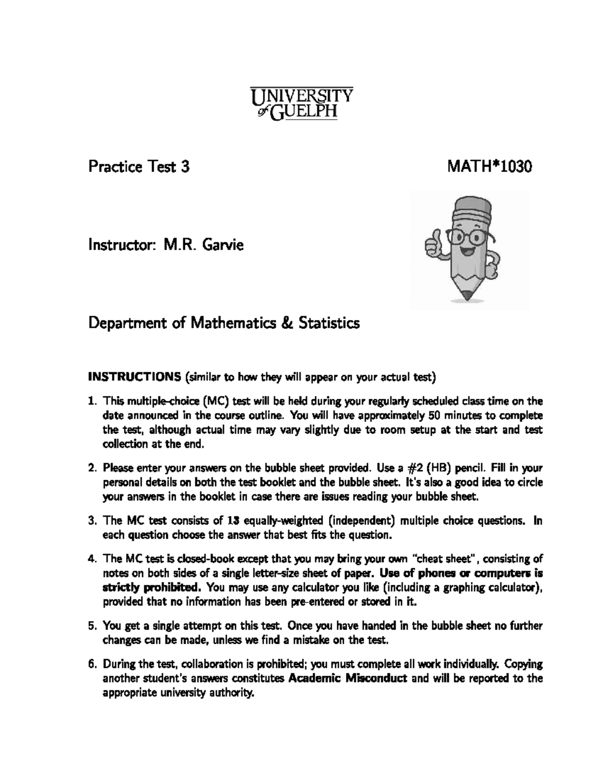 Math1030 Practice Test 3 - University of Guelph - Studocu