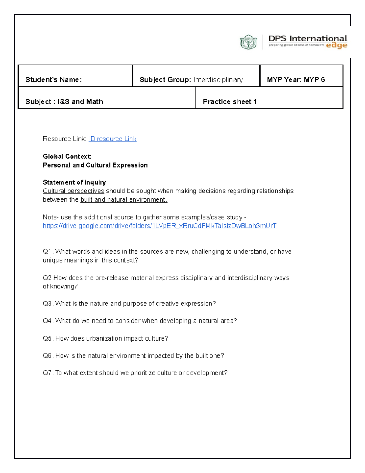 IDU Task Sheet 1 - Study material - Student’s Name: Subject Group ...
