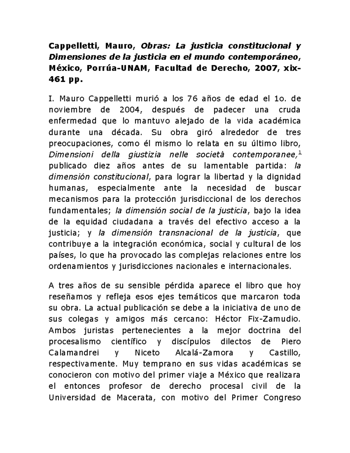 Cappelletti Mauro, La Justicia Constitucional: Comentarios EFMc G - Studocu