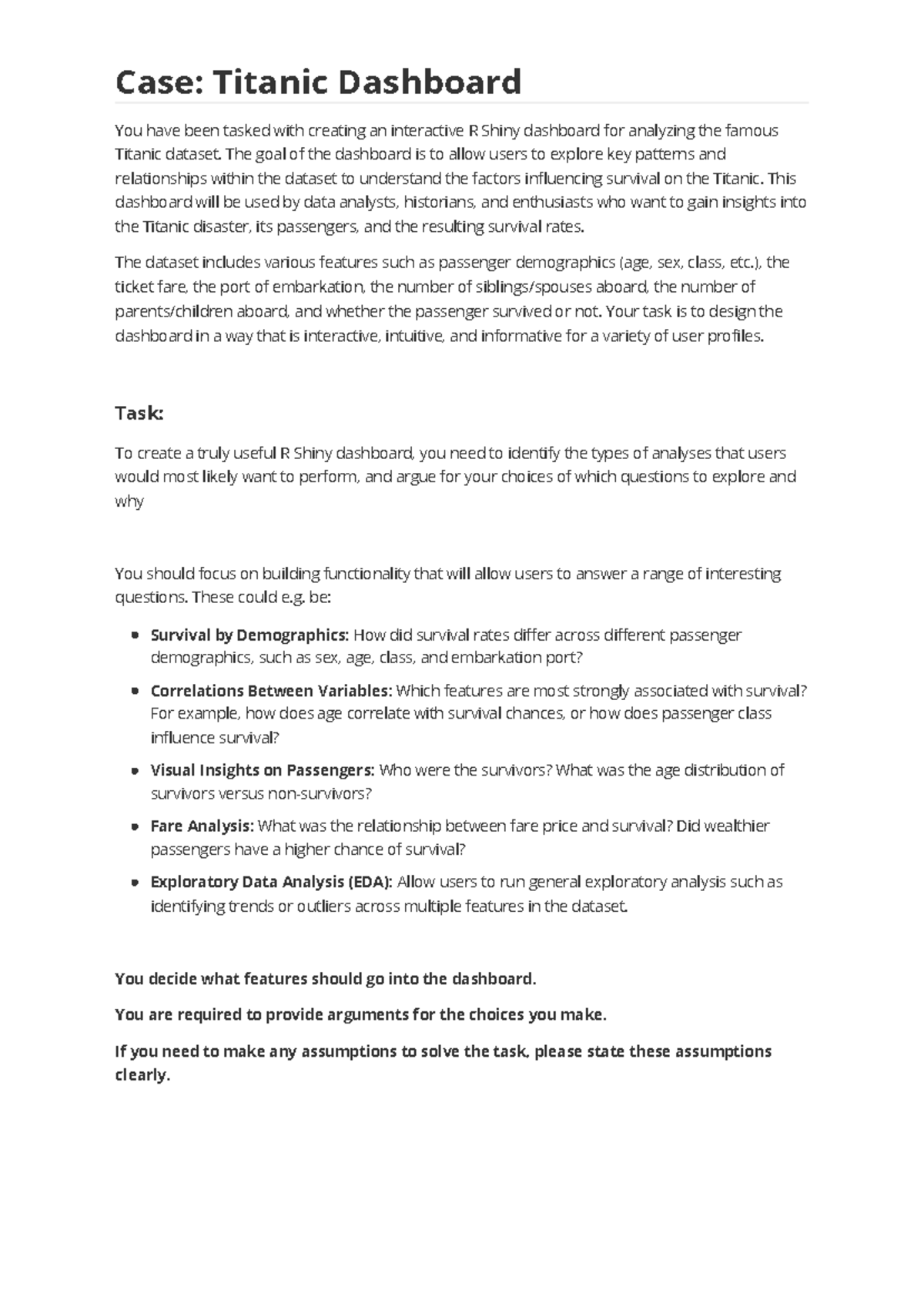 Titanic Case Study: R Shiny Dashboard for Survival Analysis - Studocu