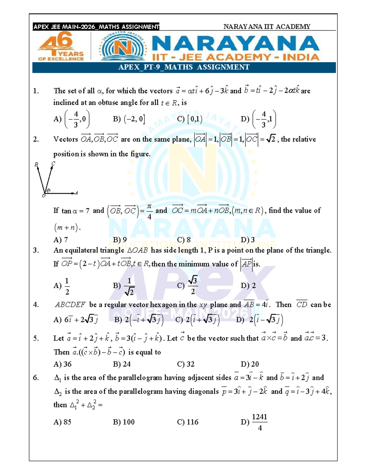 APEX JEE MAIN 2026 MATHS PT-9 ASSIGNMENT SOLUTIONS - Studocu