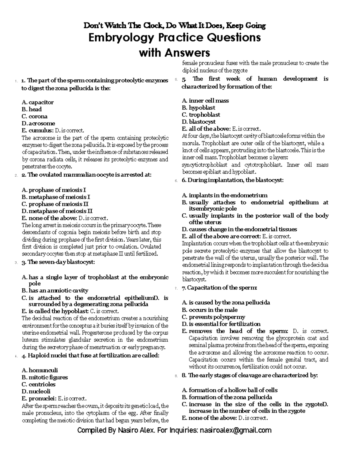 Embryology Practice Questions By Nasiro Alex - Embryology Practice ...