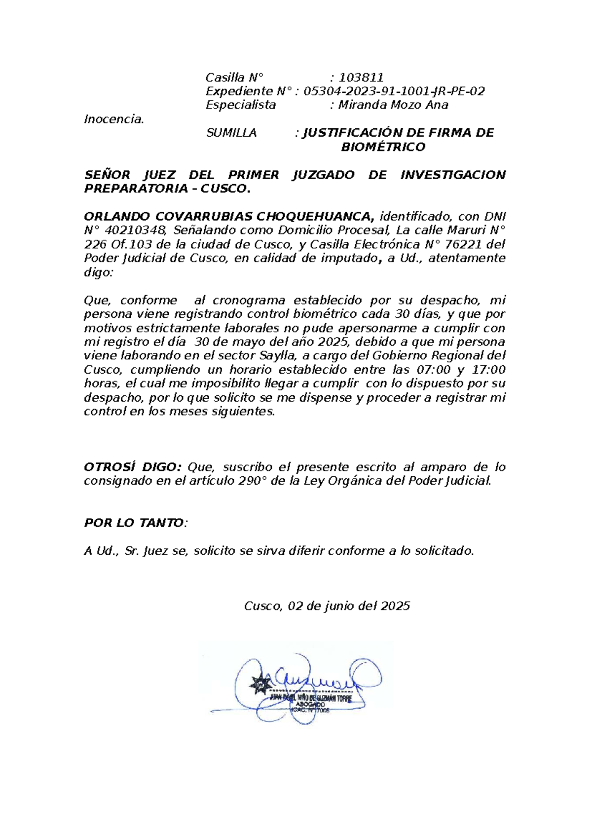 Justificación de Firma de Biométrico - Expediente 103811 - Studocu