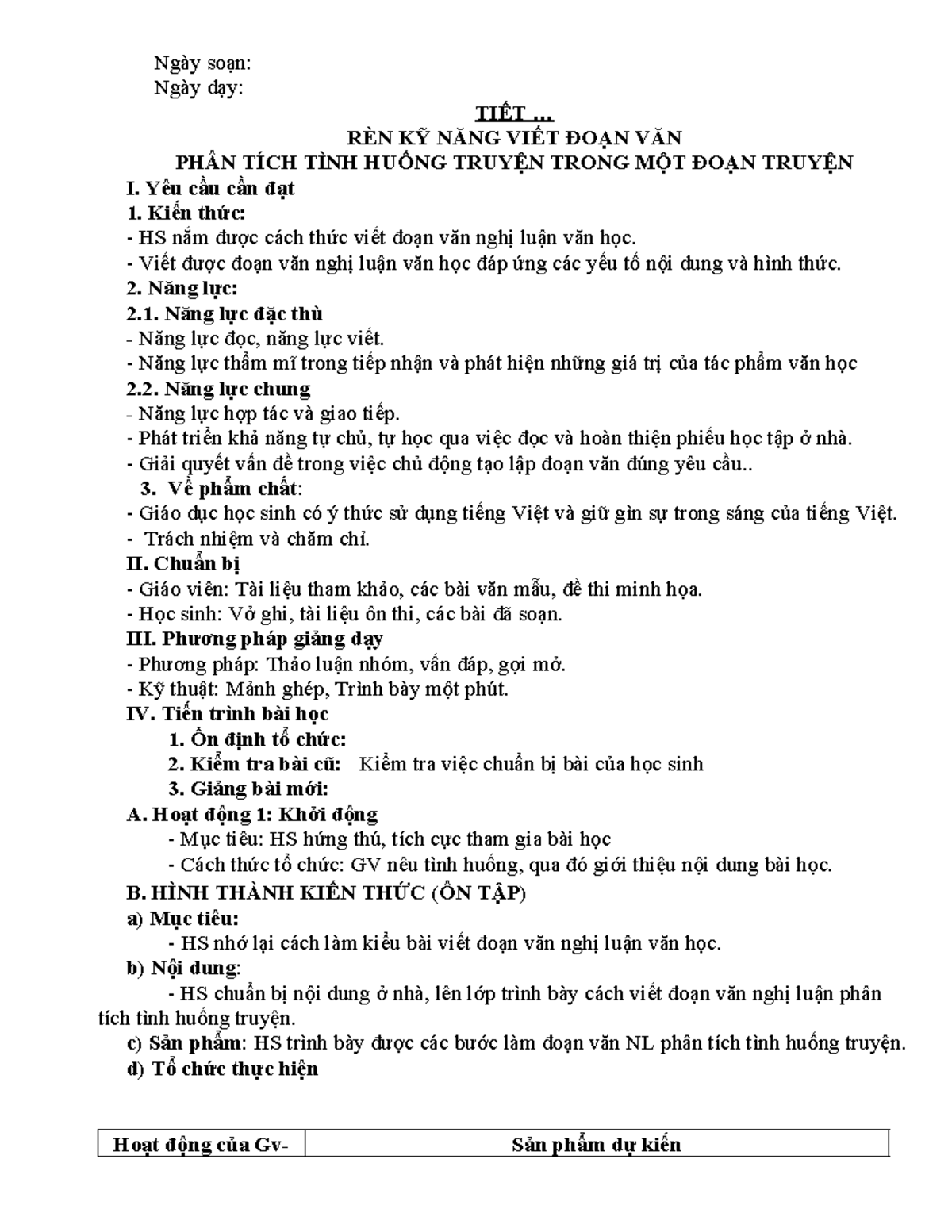 Rèn Năng Đoạn Văn Phân Tích Tình Huống Truyện - Lớp 12 - Studocu