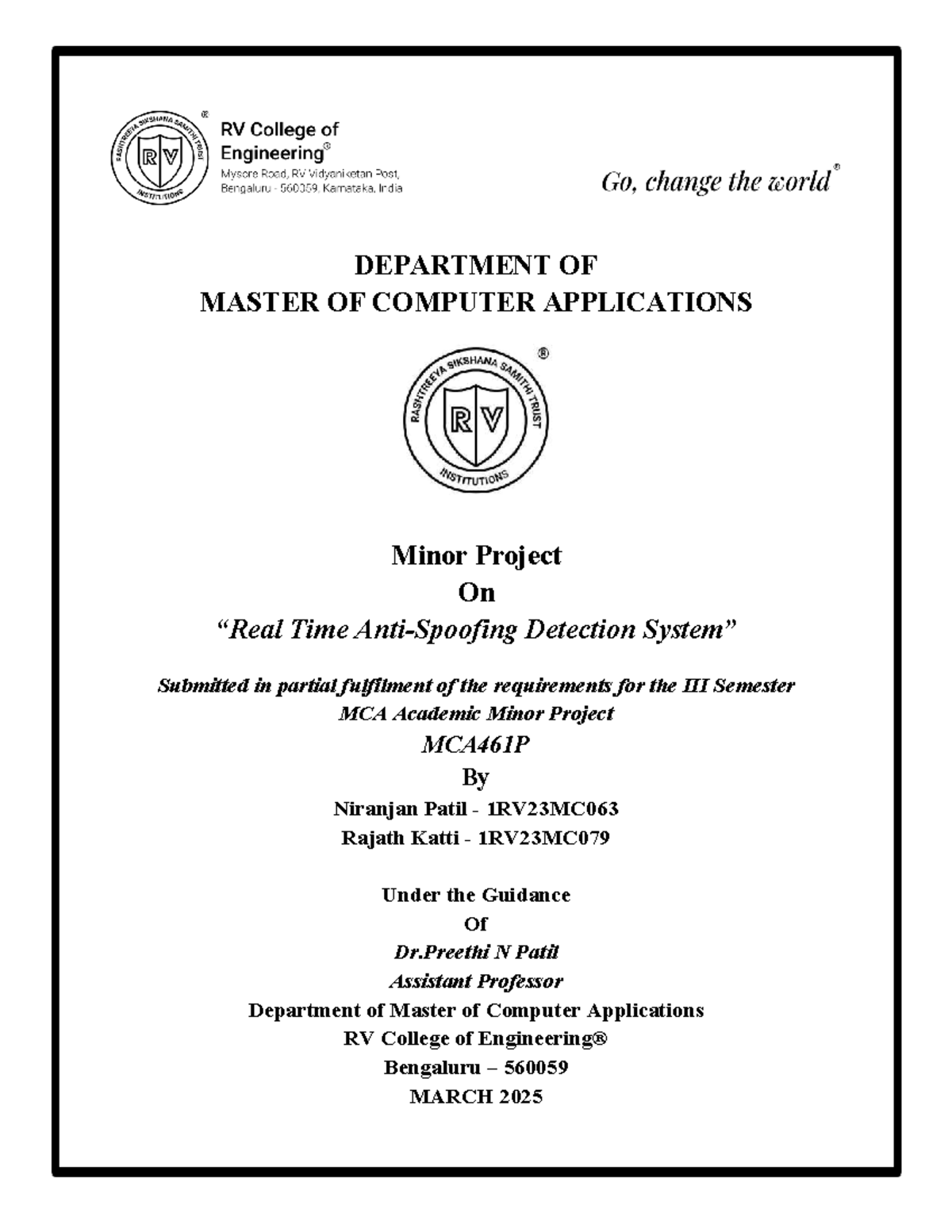 MCA461P Minor Project Report on Real-Time Facial Spoof Detection - Studocu