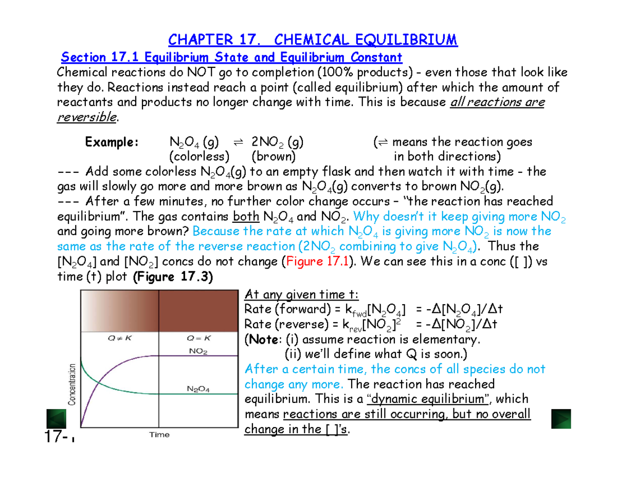 CHAPTER 17: CHEMICAL EQUILIBRIUM - Key Concepts and Examples - Studocu