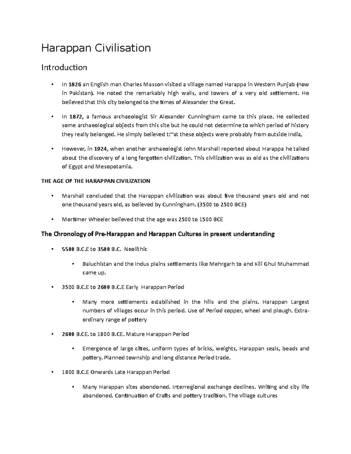 Harappa notes - Harappan Civilisation Introduction In 1826 an English ...