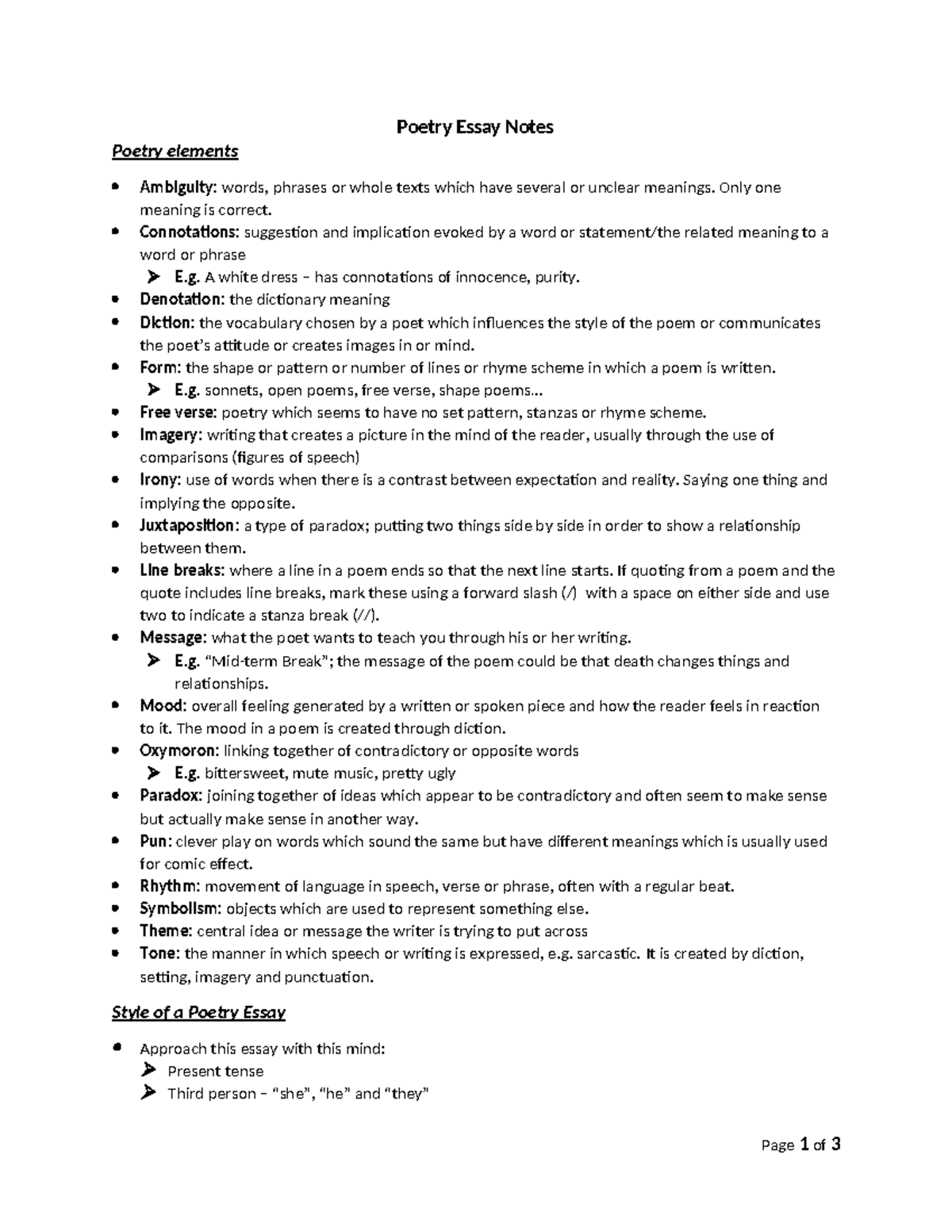 Poetry Essay Notes - Key Elements and Writing Strategies - Studocu
