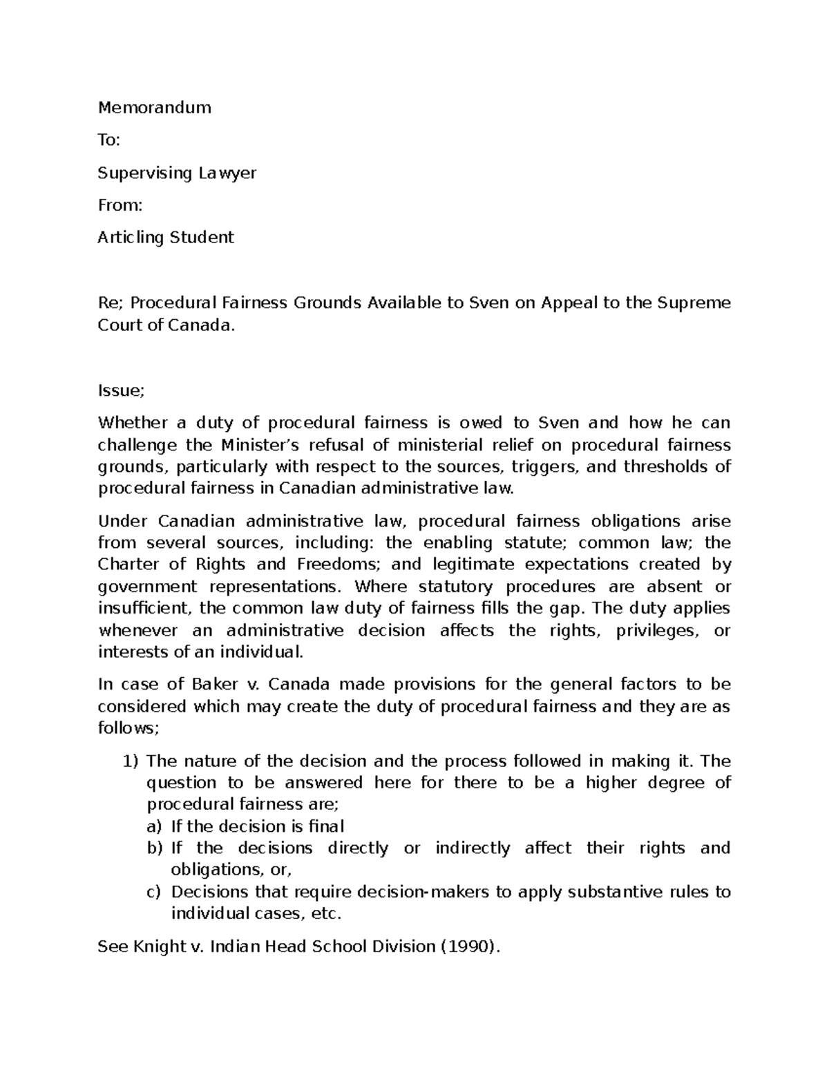 Procedural Fairness Obligations for Sven on Appeal to SCC - Studocu