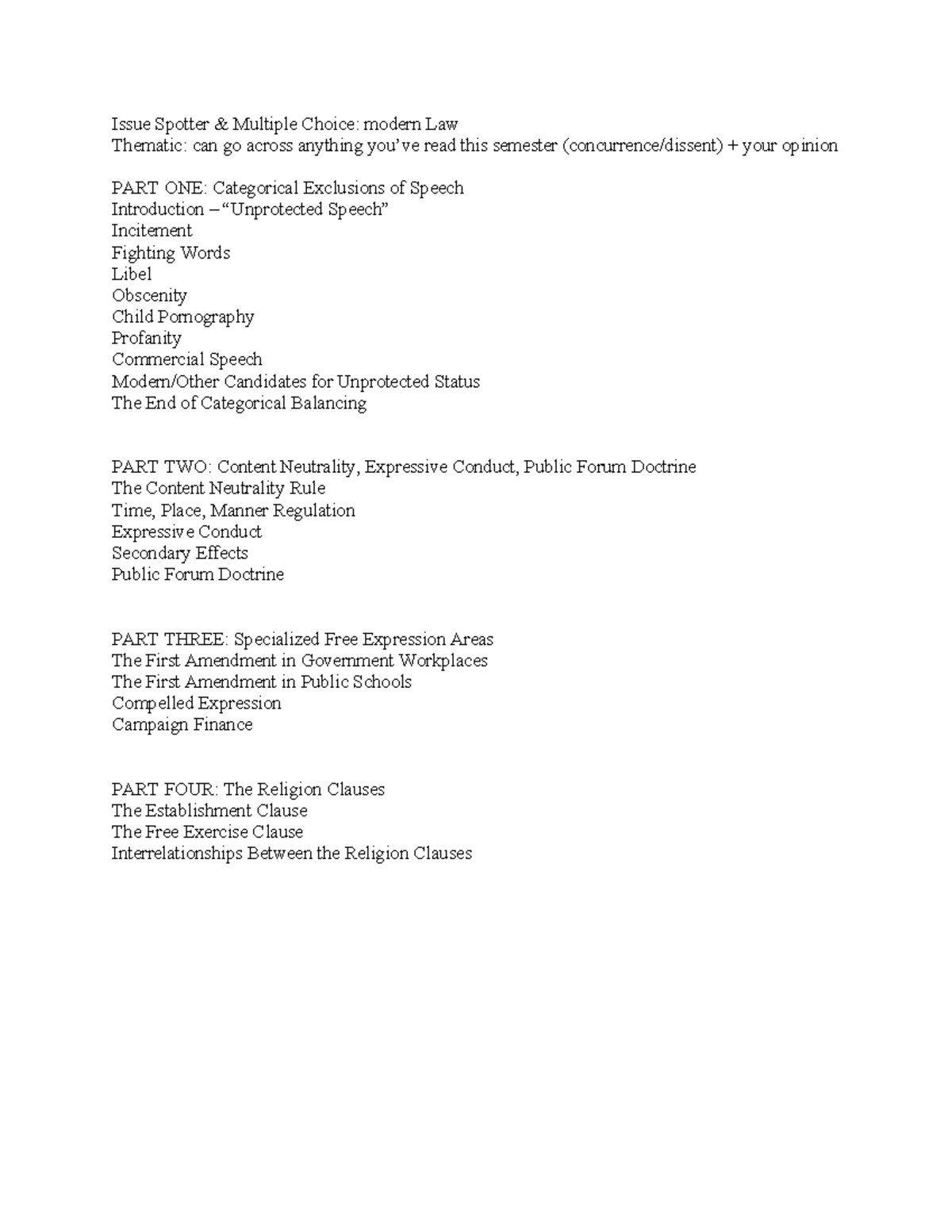 First Amendment Law Study Guide: Key Concepts and Cases Outline - Studocu