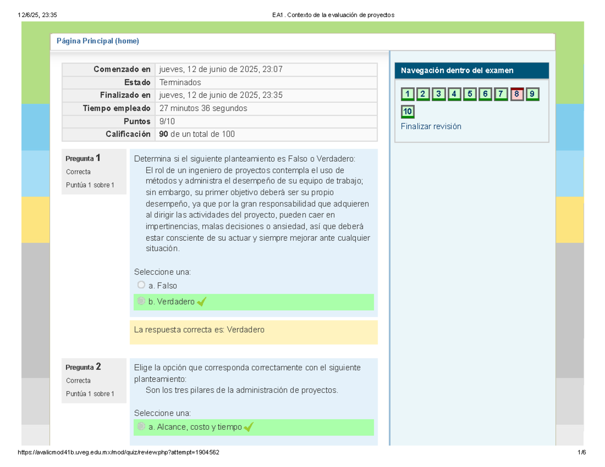 EA1. Evaluación de Proyectos: Examen Final y Respuestas Correctas - Studocu