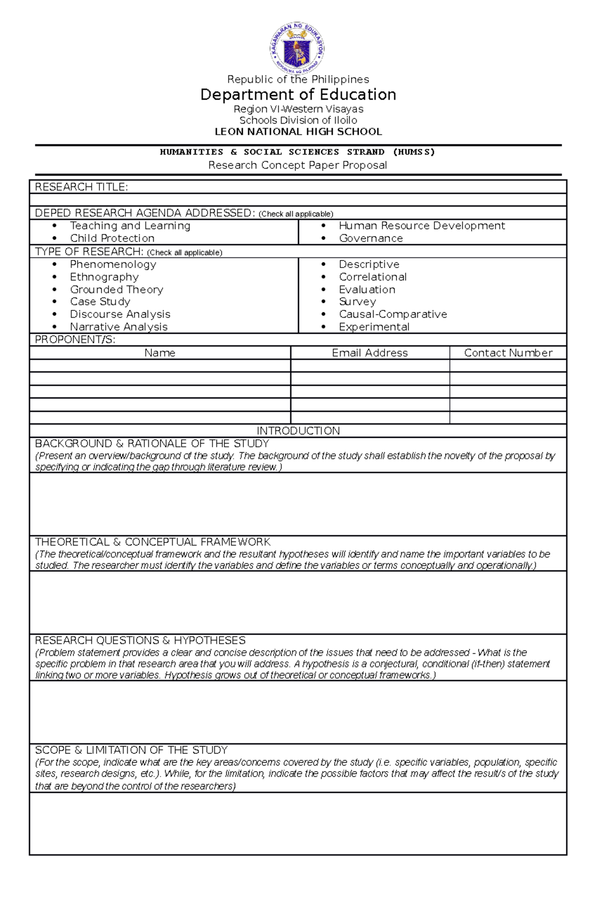 HUMSS Research Concept Paper Proposal - Part 1 Overview - Studocu