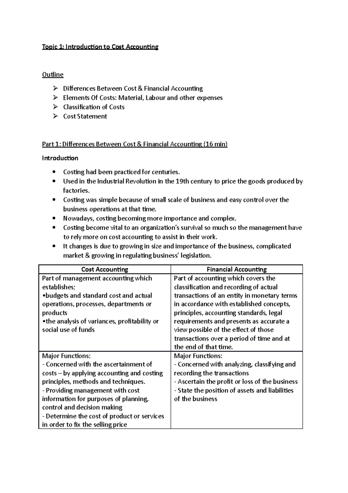 Notes on Cost Accounting (MAF151): Introduction & Key Concepts - Studocu