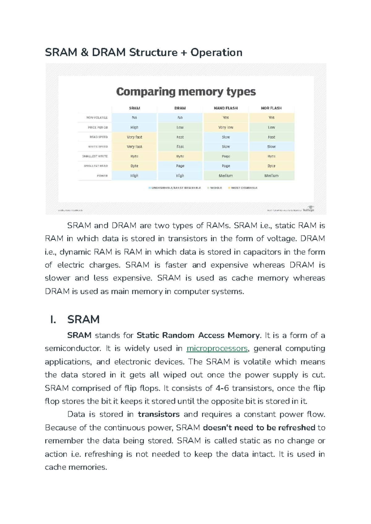 SRAM & DRAM Comparison: Structure and Operation (2023) - Studocu