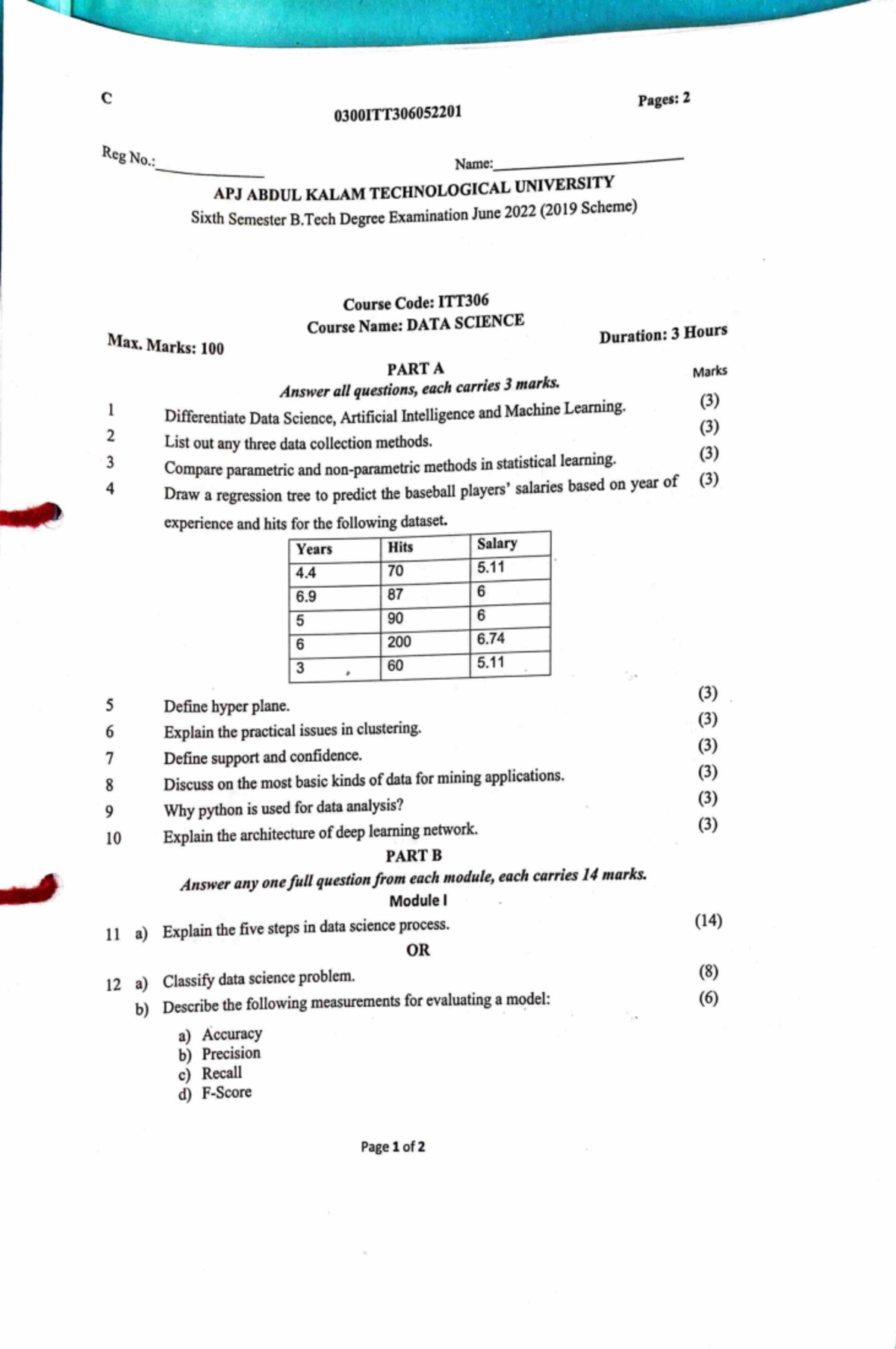 June 2023 ITT - Data Science Exam Question Paper (QP) - Studocu