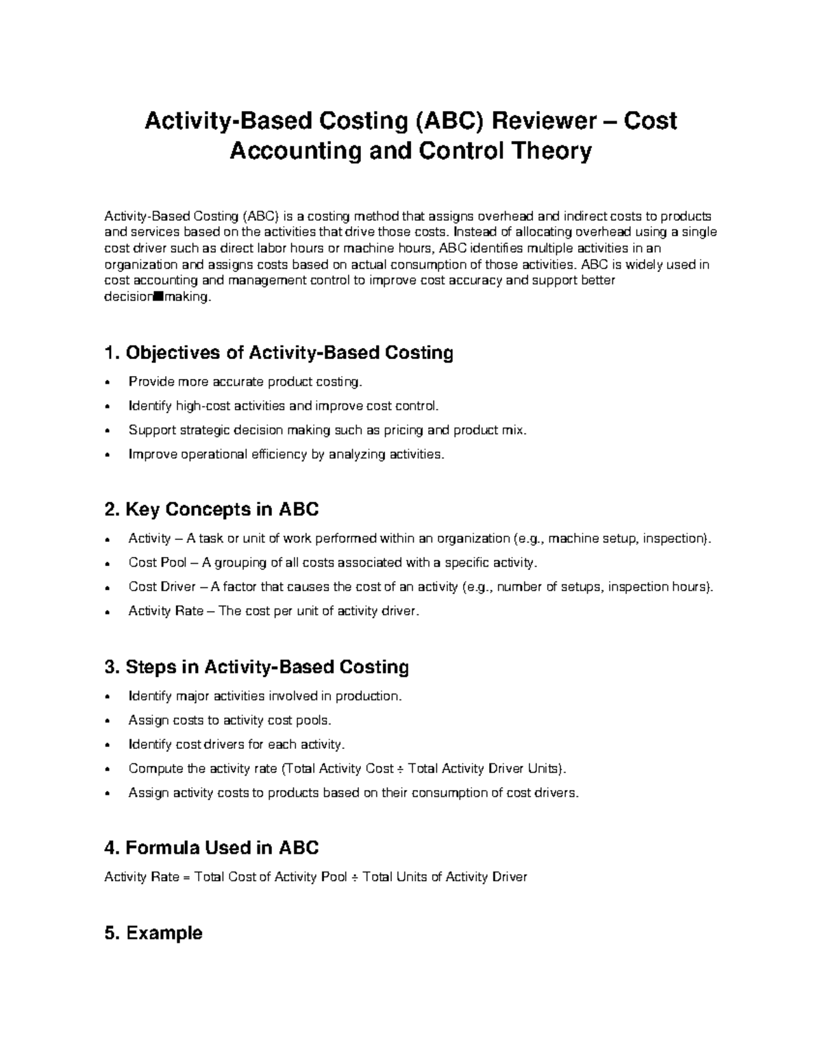 Activity-Based Costing (ABC) Reviewer for Cost Accounting - Studocu