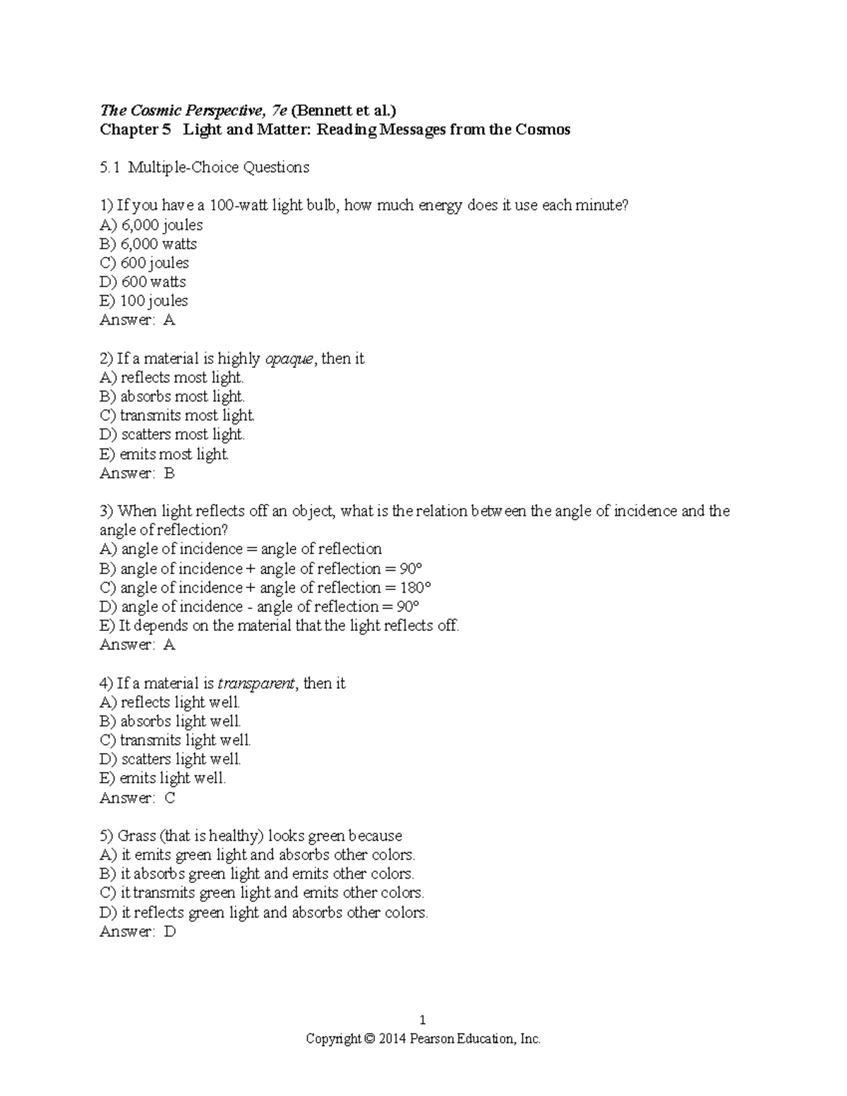 "ASTR 05 Light and Matter: Testbank Questions and Answers" - Studocu