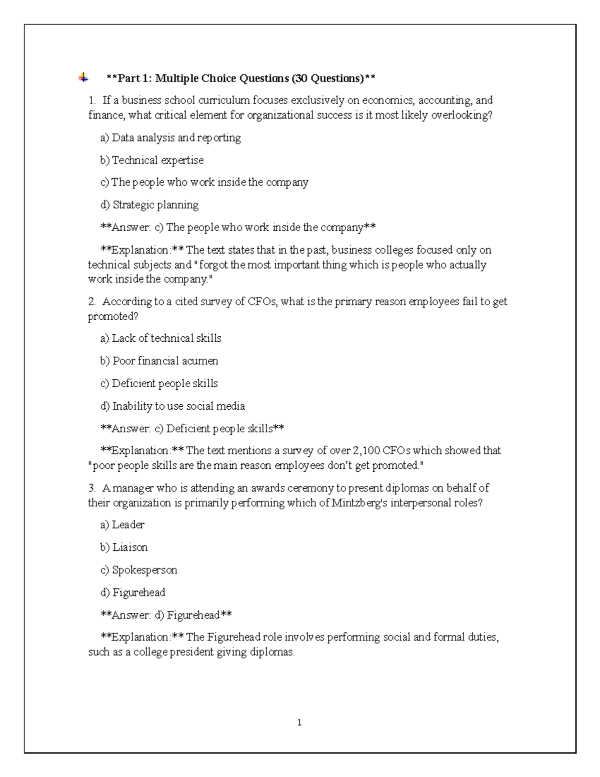 Ch 1: Multiple Choice Questions for OB (30 Questions) - Studocu