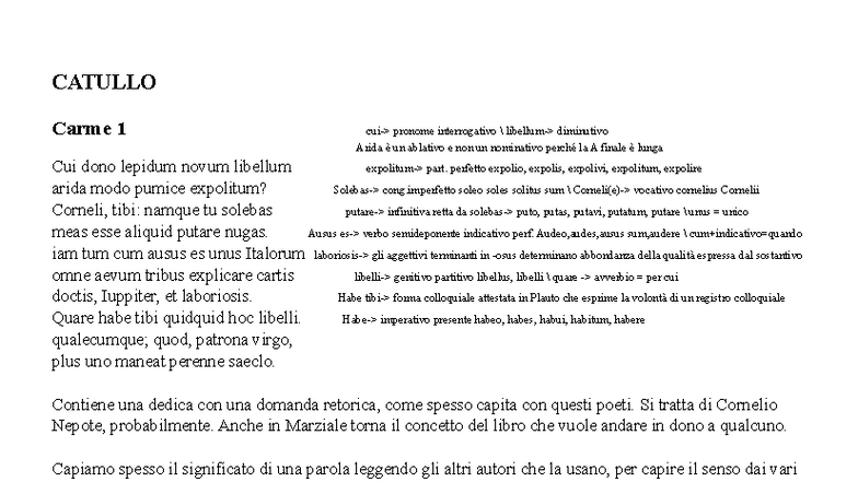 CATULLO: Analisi e Commento dei Carmina 1-101 - Studocu
