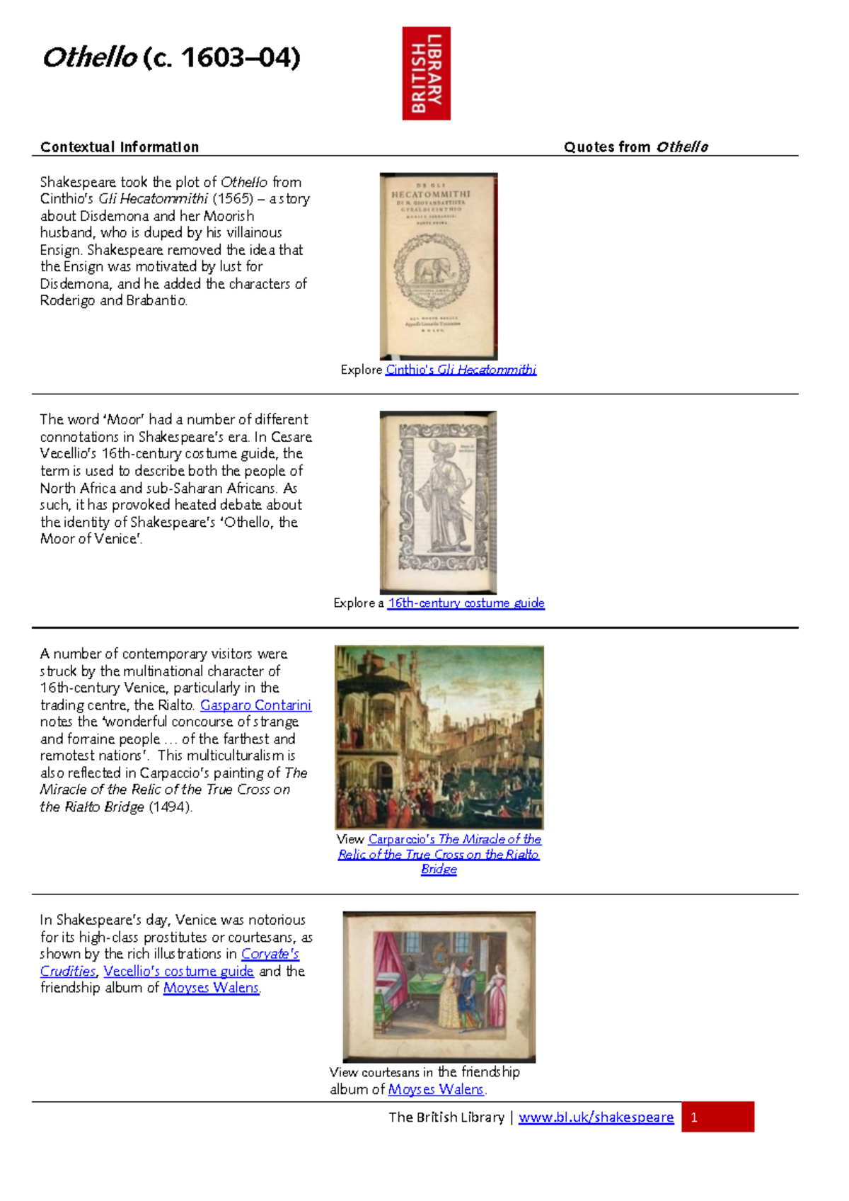 Contextual Analysis of Othello: Historical and Cultural Insights - Studocu