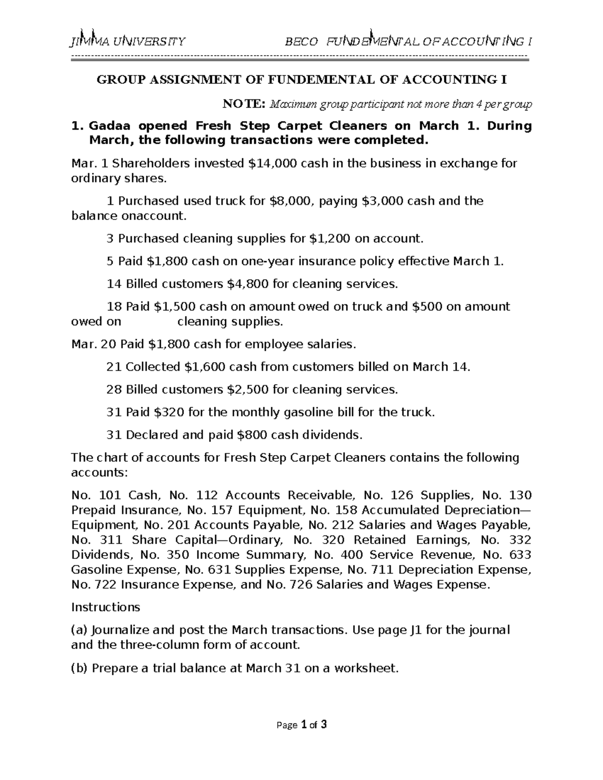 Assignment Principle OF Accounting - JIMMA UNIVERSITY BECO FUNDEMENTAL ...