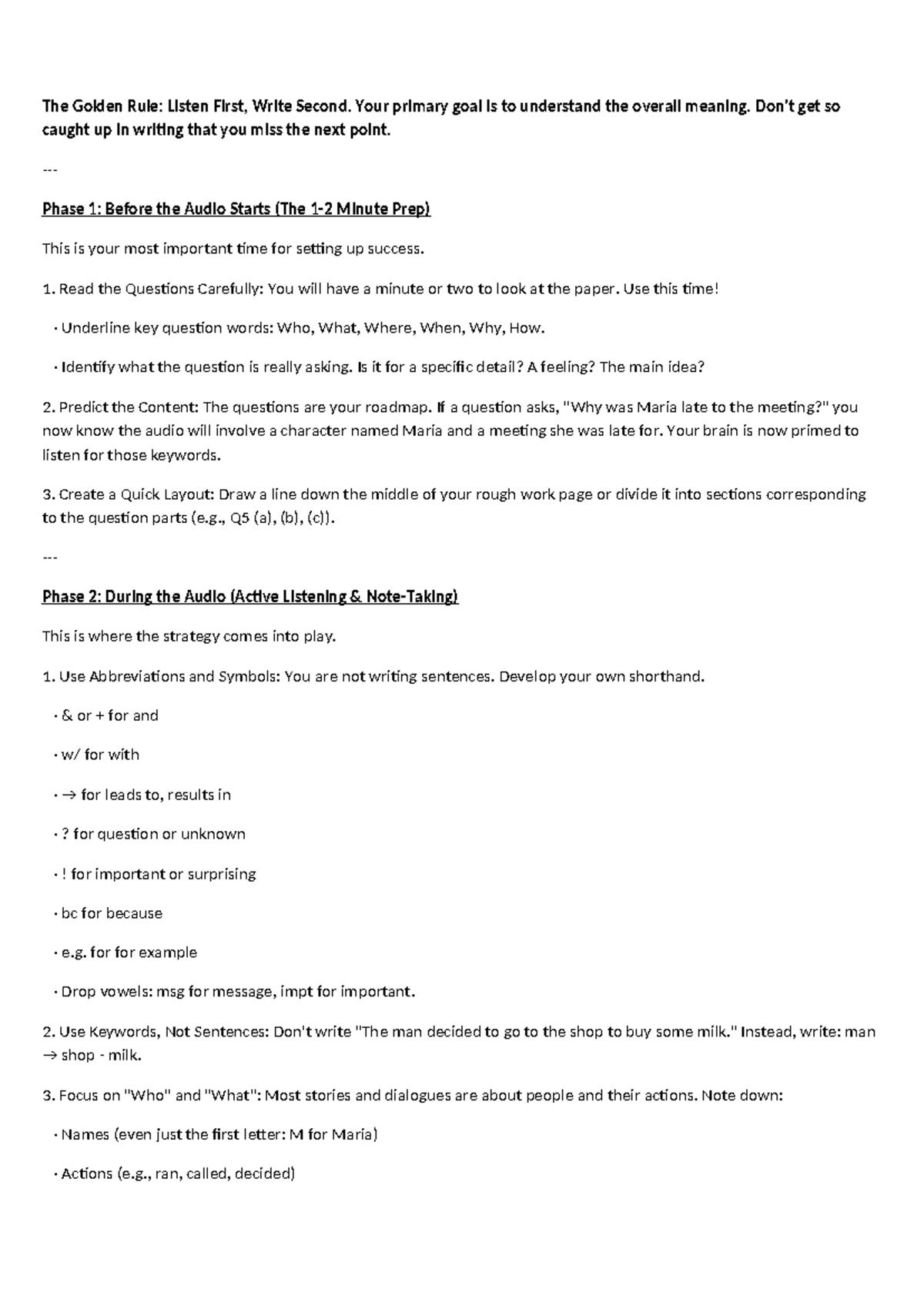 JC. Listening Comprehension Strategies: The Golden Rule - Studocu
