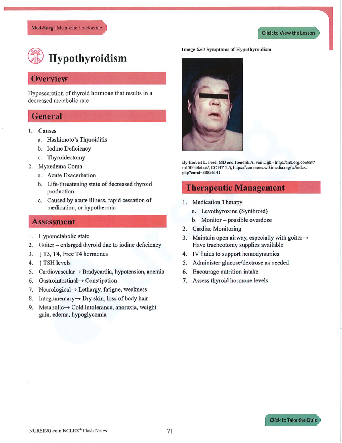 NURS 101: Lesson on Hypothyroidism Symptoms and Management - Studocu