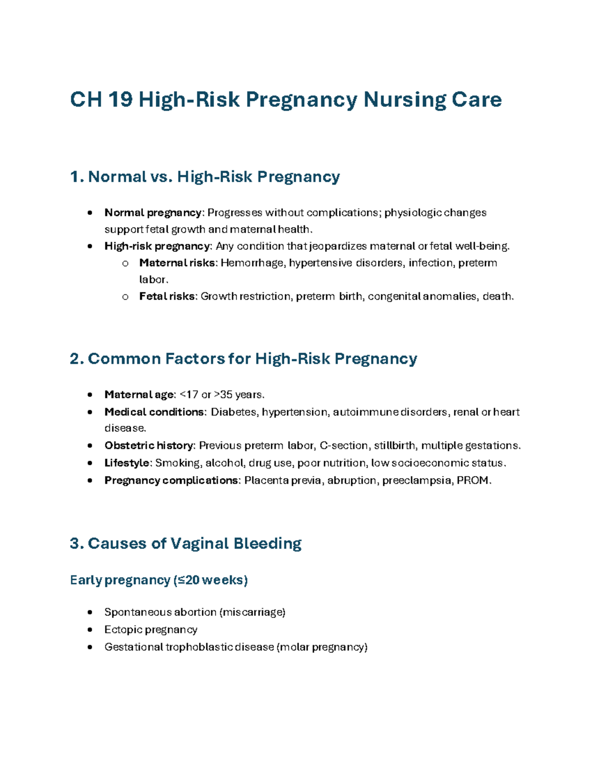 CH 19 Pregnancy Nursing Care: Complications & Management Review - Studocu