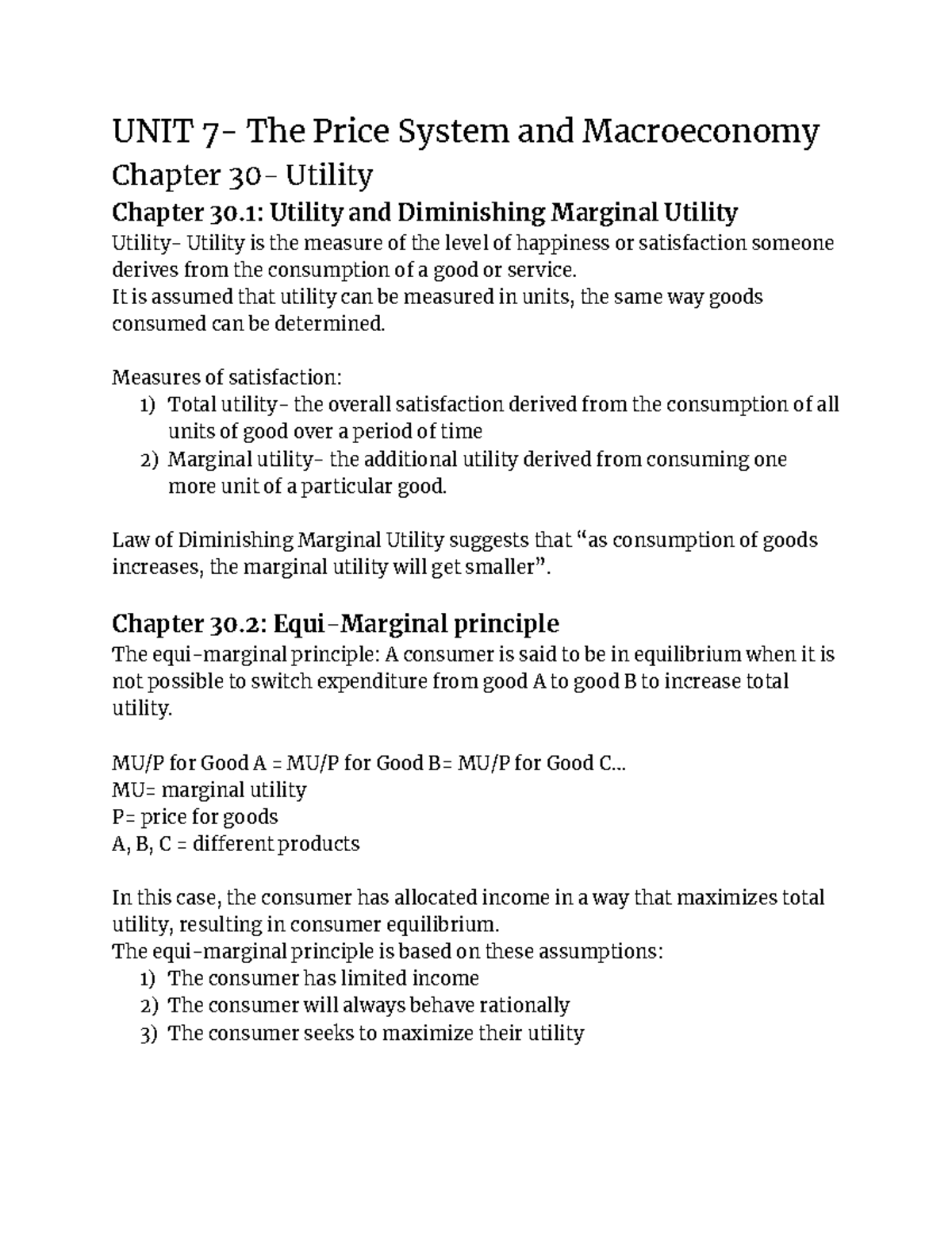 A Level Economics Unit 7: Price System & Macroeconomy Insights - Studocu