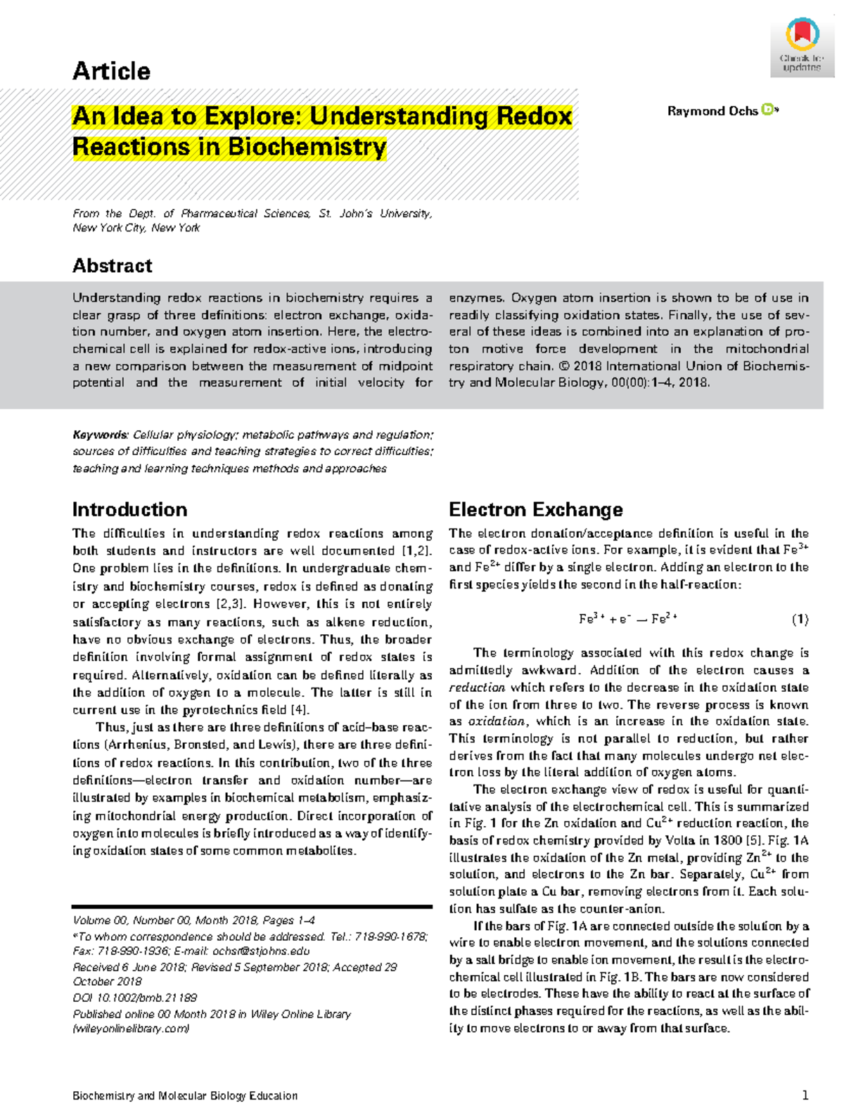 Understanding Redox Reactions in Biochemistry (Ochs201) - Studocu
