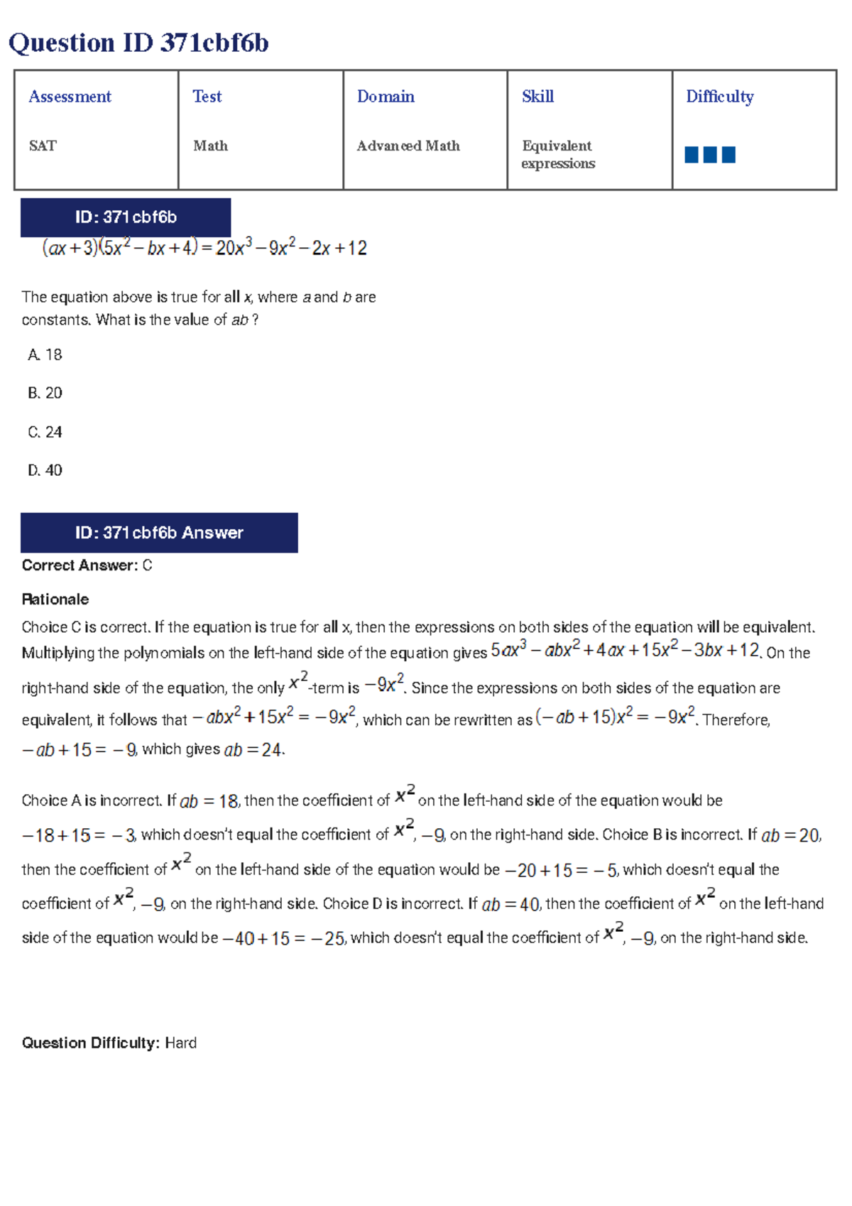 Math Quiz Question Bank - Equivalent Expressions Analysis - Studocu
