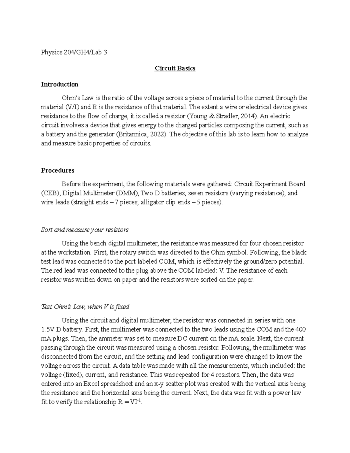 Lab 3 Circuit Basics Physics 204 - Physics 204/GH4/Lab 3 Circuit Basics ...