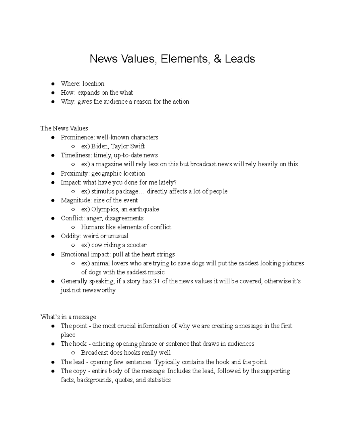 MEJO 153 Lecture Notes: Understanding News Values and Writing ...