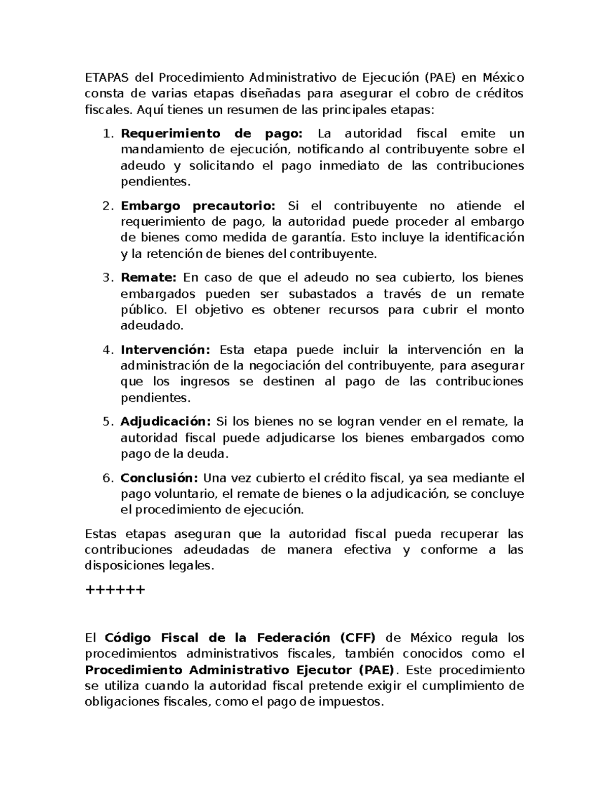 Etapas del Procedimiento Administrativo de Ejecución (PAE) en México ...