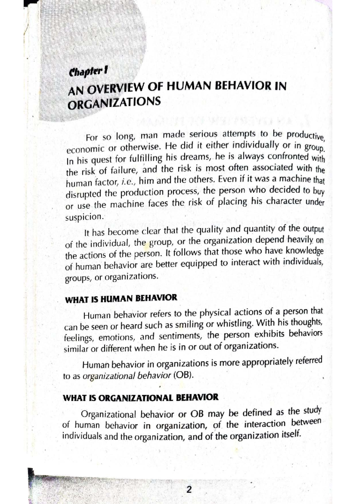 HBO - Chapter 1: Overview of Human Behavior in Organizations - Studocu