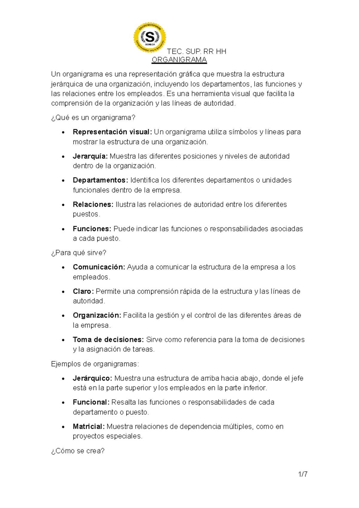 TEC. SUP. RR HH - Guía Completa sobre Organigramas Empresariales - Studocu