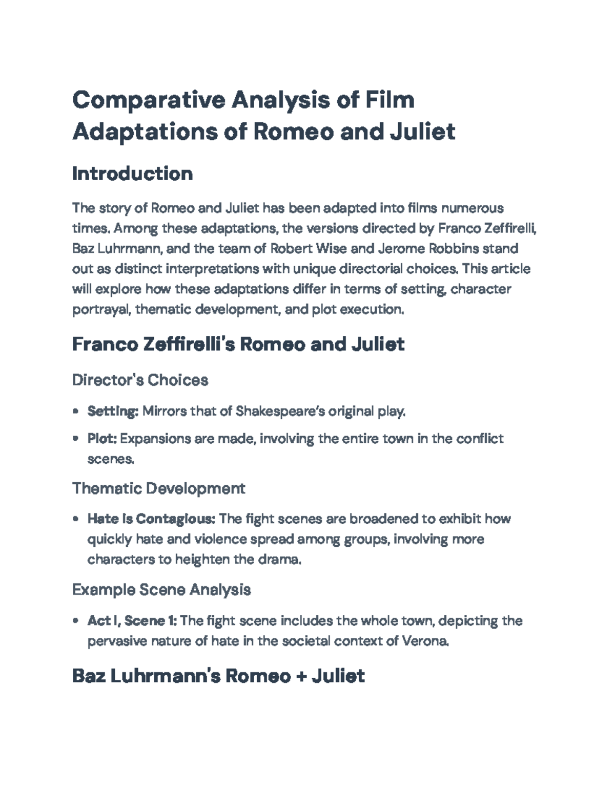 Comparative Analysis of Film Adaptations of Romeo and Juliet ...