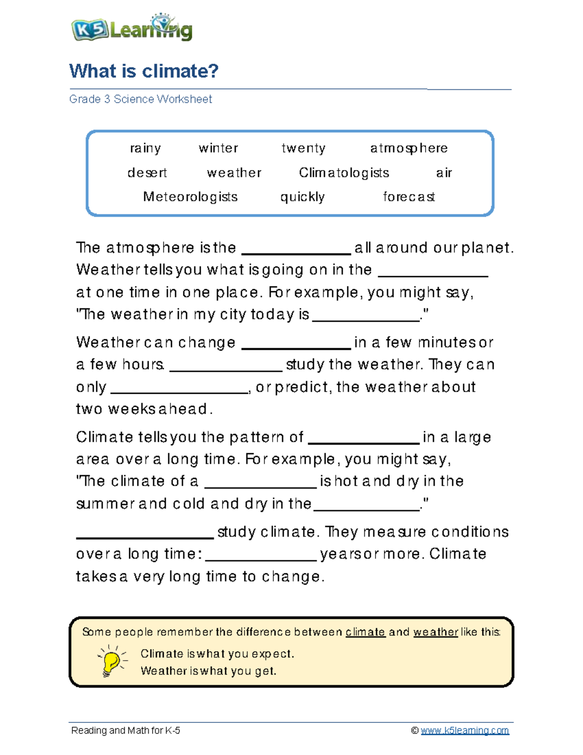 Grade 3 Science - Understanding Climate and Weather Assignment - Studocu