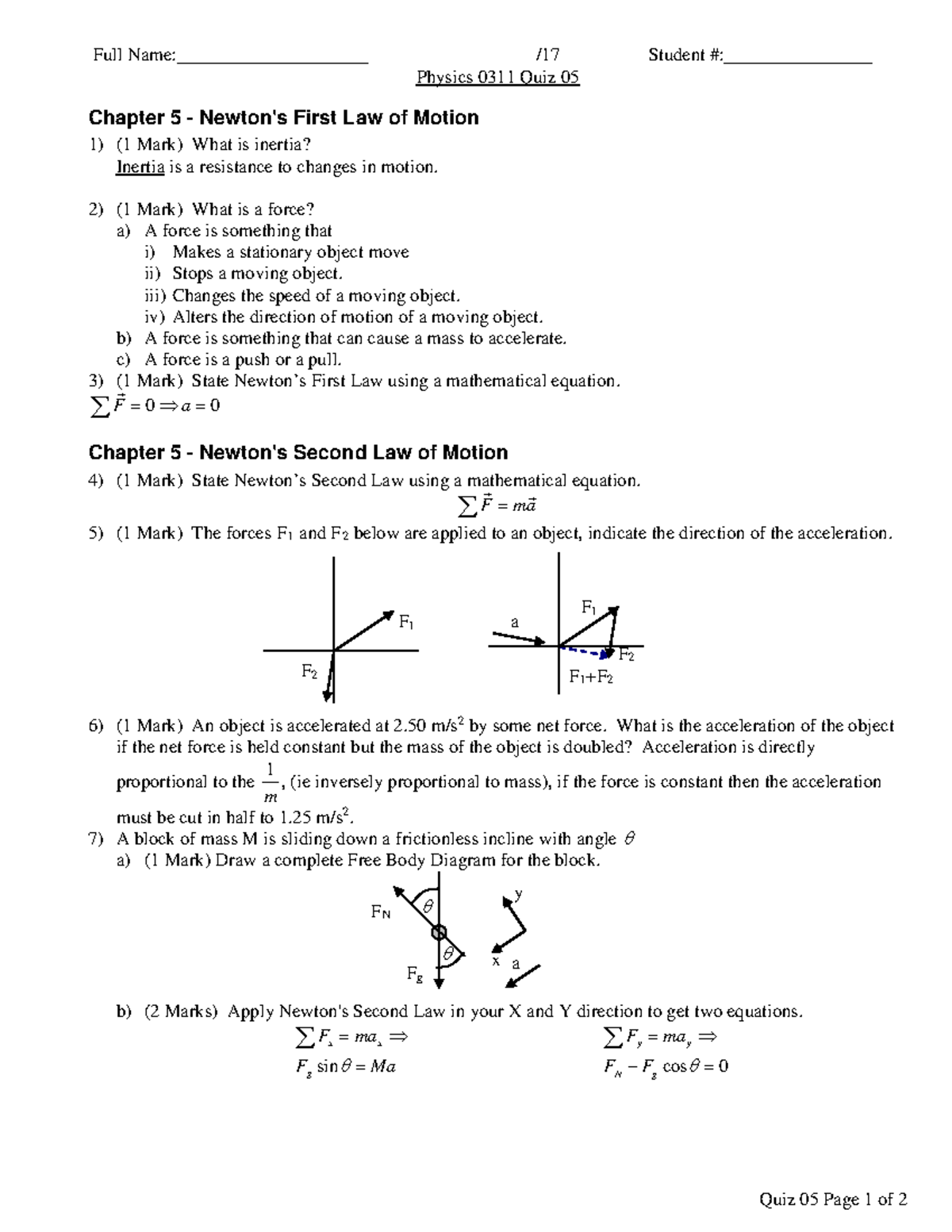 PHYS 1145 Quiz 05 - Newton's Laws of Motion Concepts - Studocu