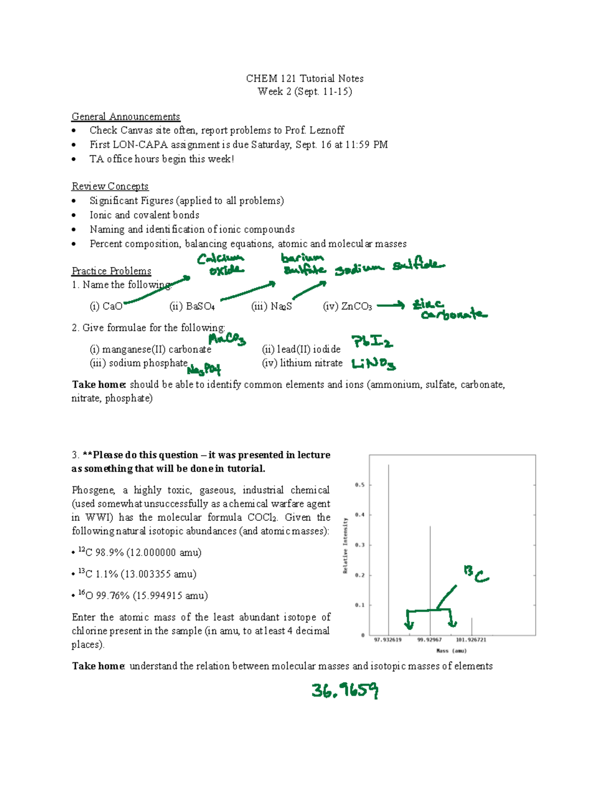 CHEM 121 Tutorial Notes Week 2 - Fall 2024 Overview - Studocu