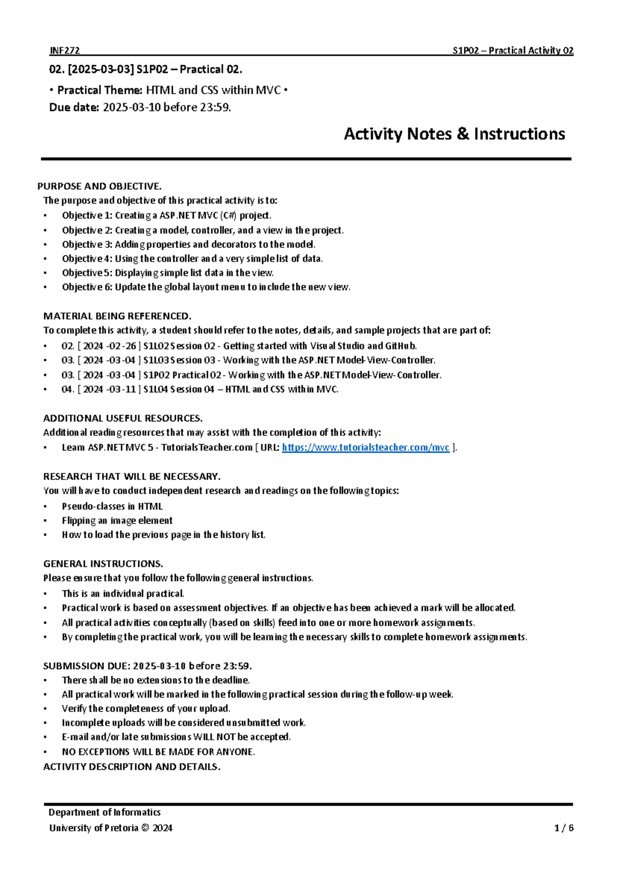 INF272 Practical 2 instructions - Department of Informatics 02. [202 5 - 03 - 03 ] S1P02 ...