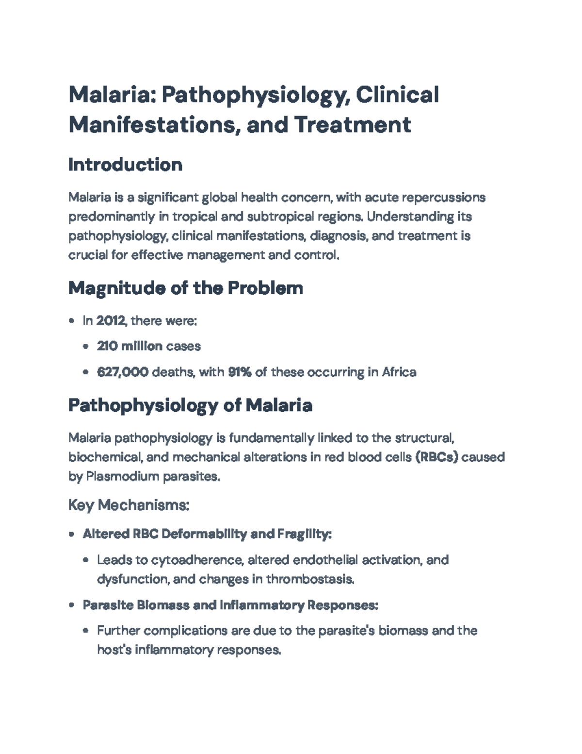 Malaria: Pathophysiology, Diagnosis, Treatment, and Clinical Features ...