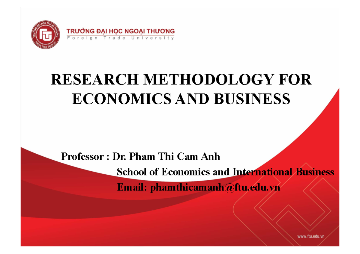RESEARCH METHODOLOGY LECTURE NOTES - ECON 101 - Studocu
